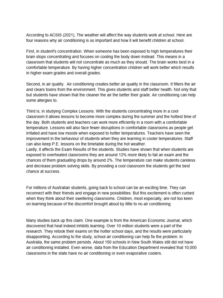 The Benefits of Air Conditioning in Classrooms | PDF | Hyperthermia ...
