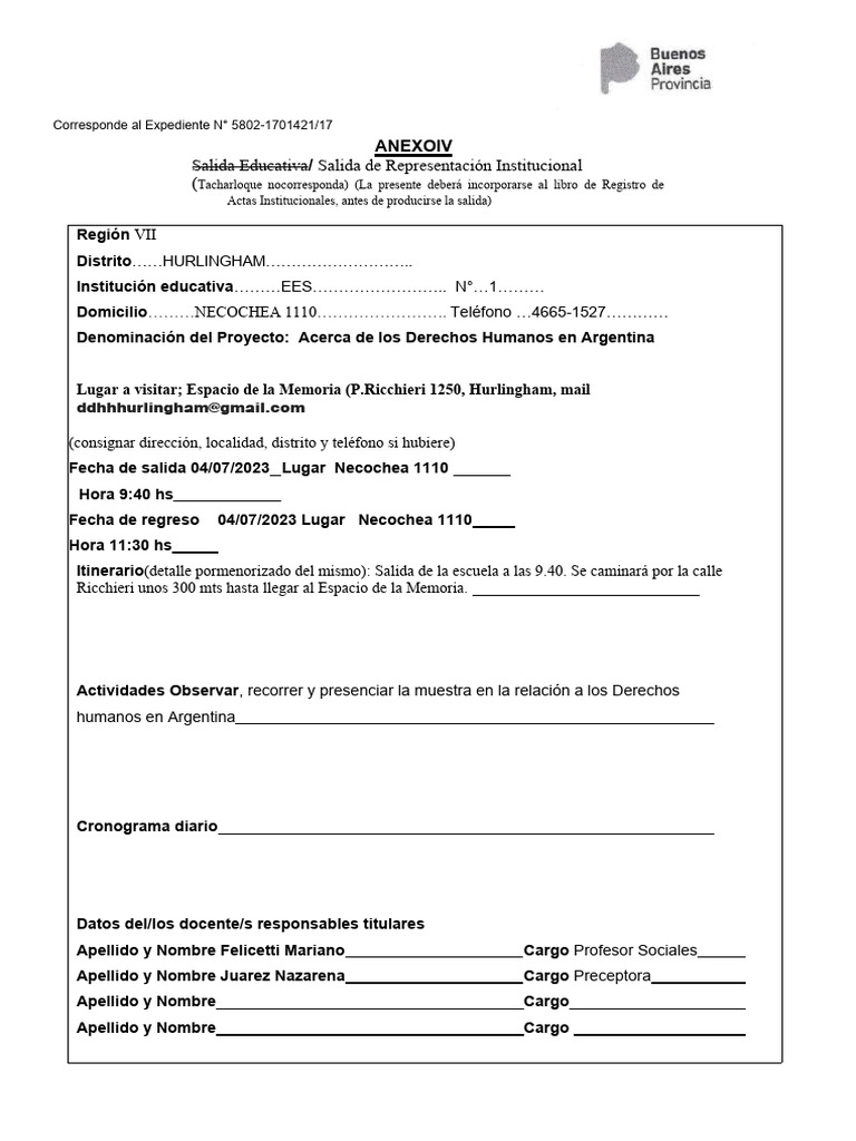 Anexos Salidas Educativas 2023 Ees #1 | PDF