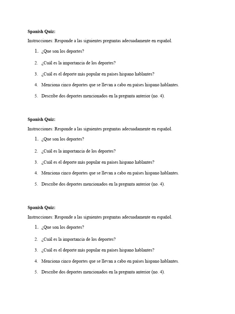Spanish Quiz 3rd Form | PDF | Estudios de idiomas extranjeros