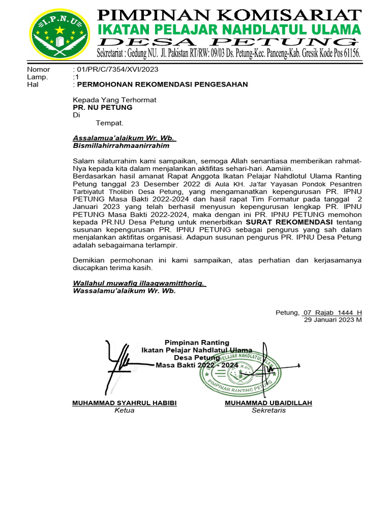Surat Pengajuan IPNU Petung 22 - 24 | PDF | Karier & Perkembangan
