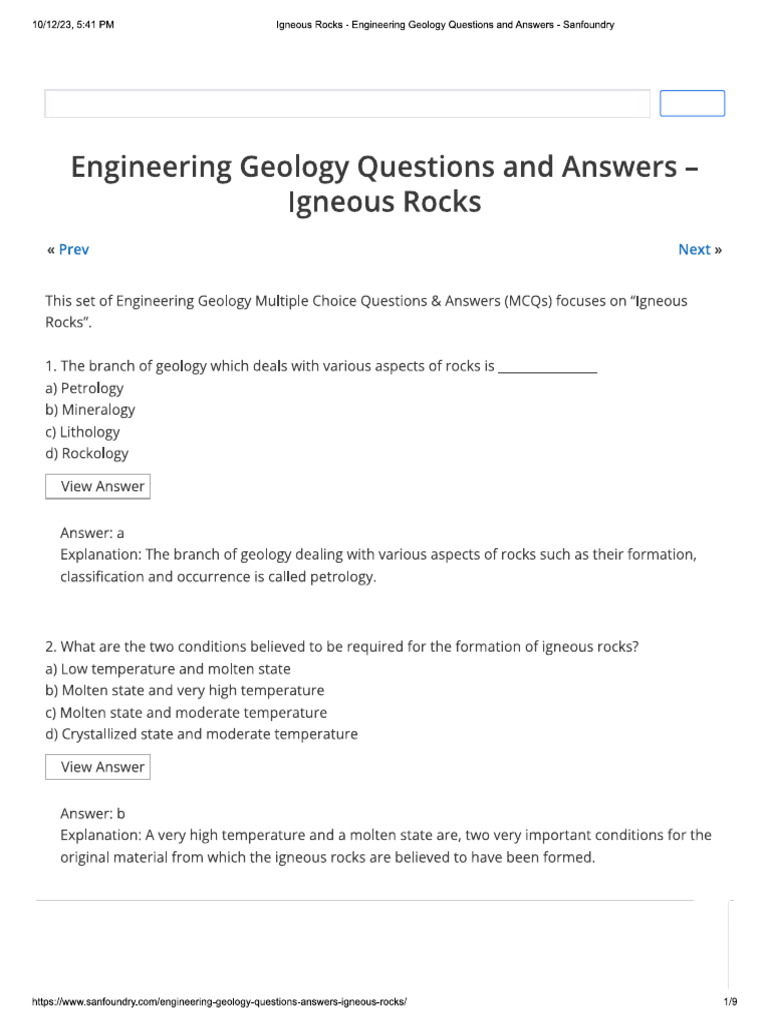 Geology 5 MCQ With Answer | PDF