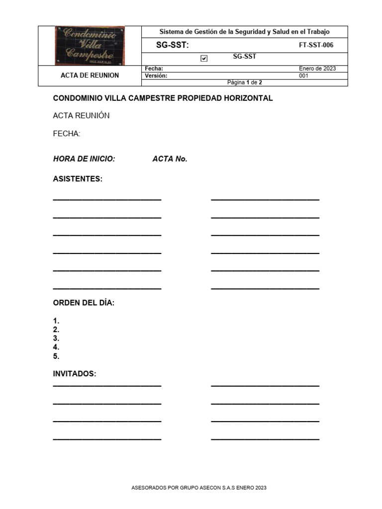 FT-SST-006 Formato Acta de Reunion | PDF FT-SST-006 Formato Acta de Reunion | PDF