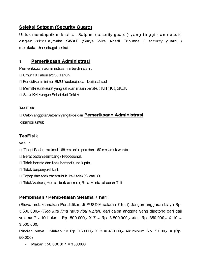 Proses Seleksi Calon Anggota Satpam | PDF