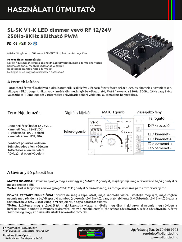Hasznalati SL SK V1 K | PDF