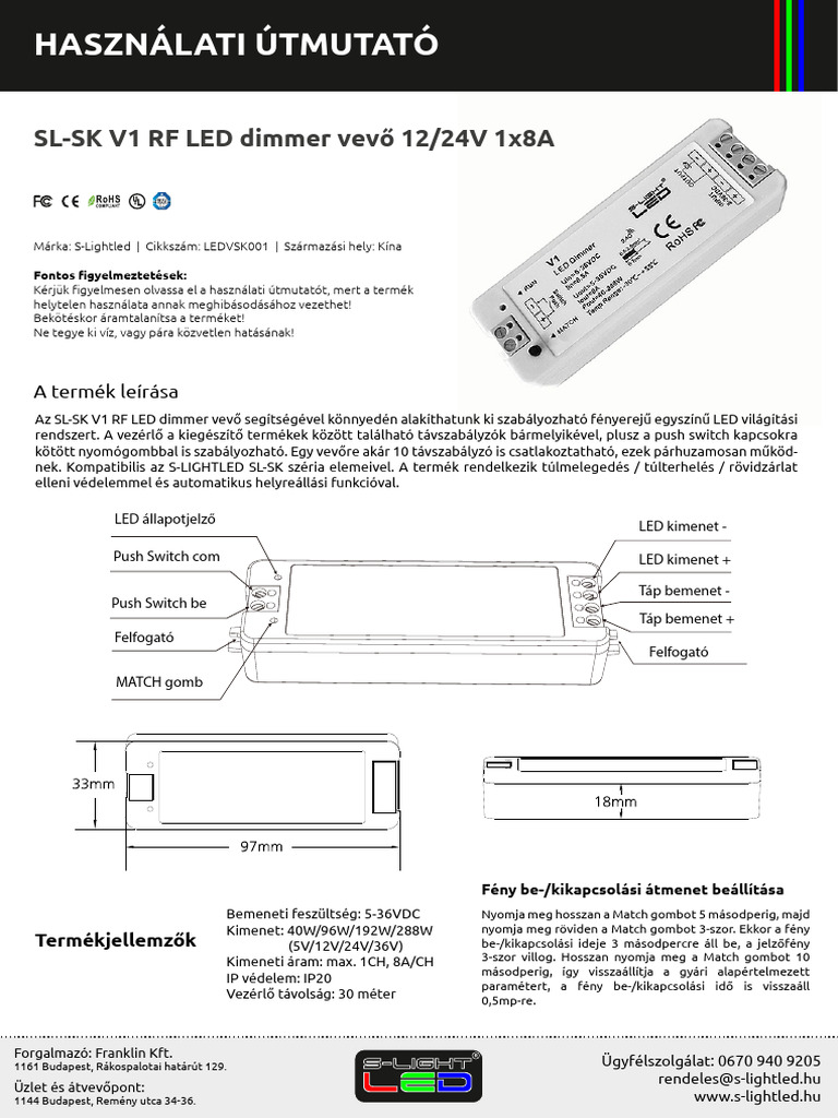 Hasznalati SL SK V1 RF | PDF