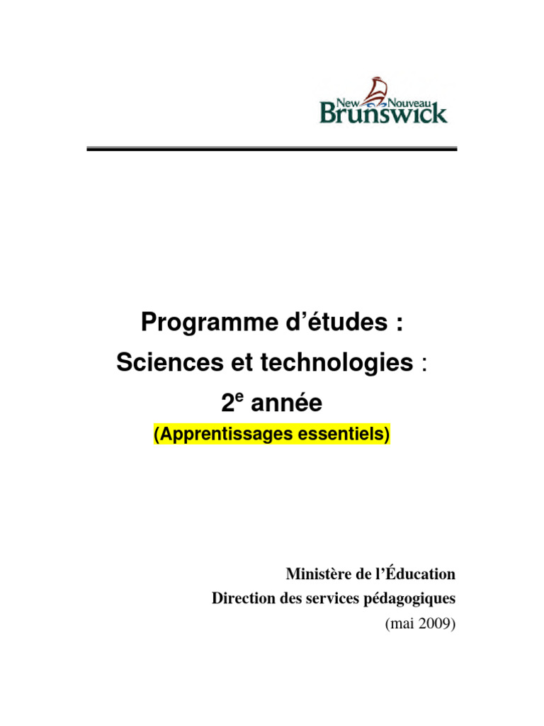 Programme de Sciences et Technologies 2e année | PDF | Pédagogie ...