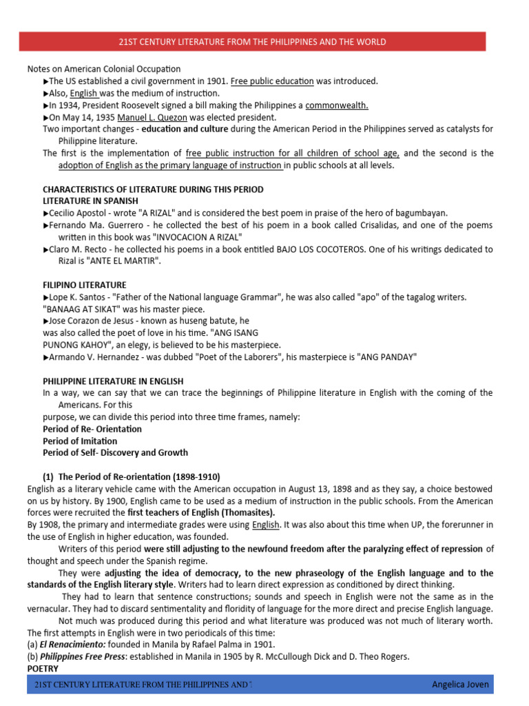 HANDOUT- AMERICAN COLONIAL PERIOD | PDF