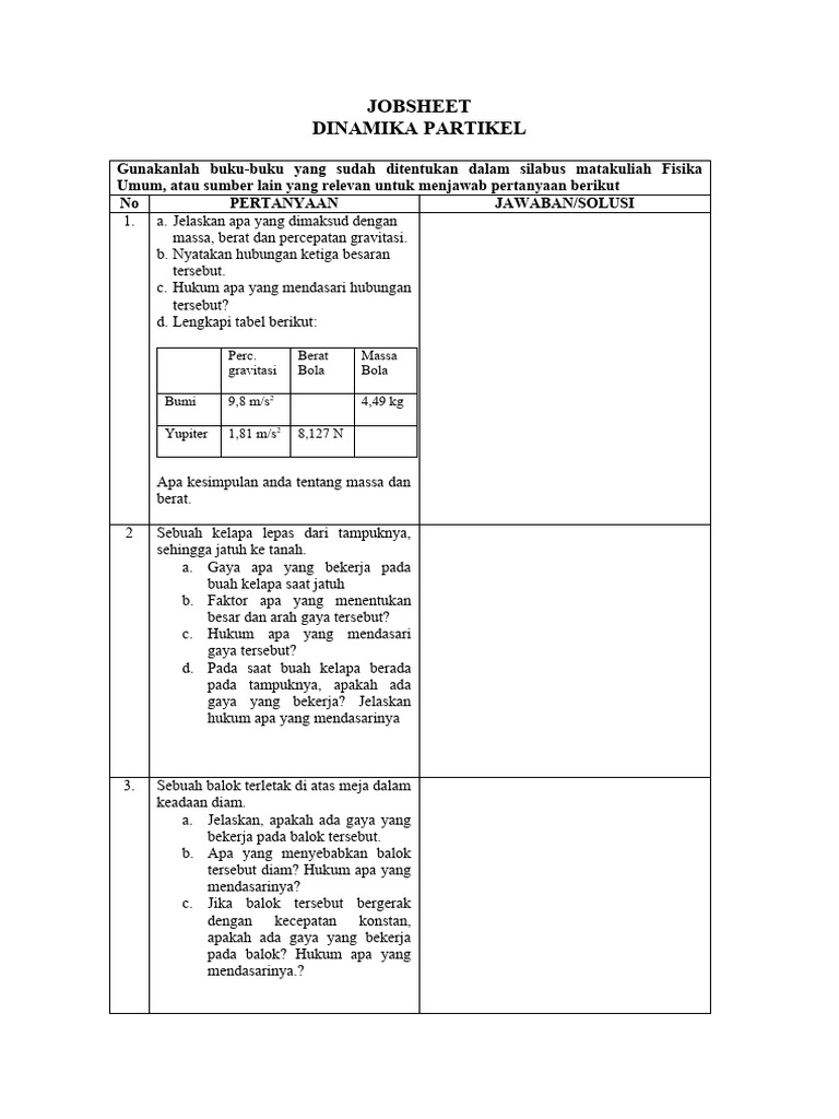 JOBSHEET 3 Dinamika Partikel | PDF
