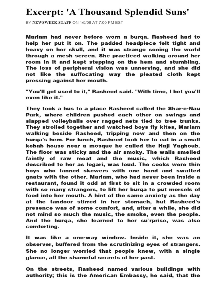 Excerpt - A THOUSAND SPLENDID SUNS | PDF | Clothing