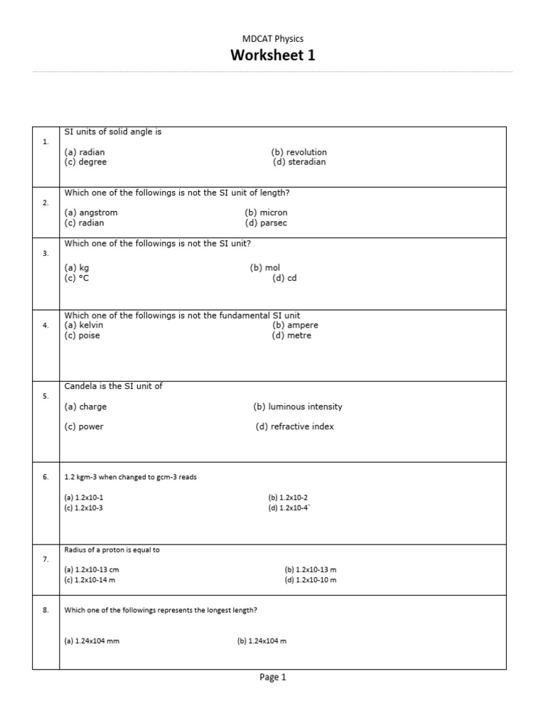 mdcat-physics-worksheet (1) | PDF