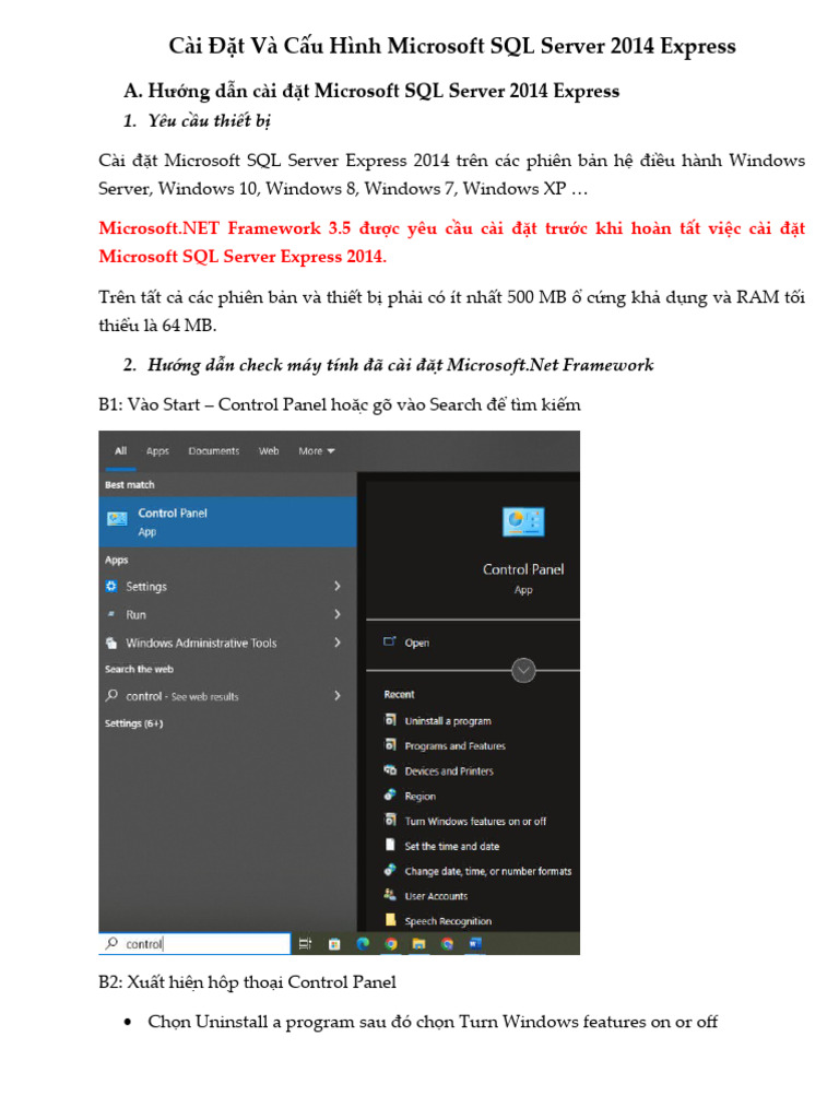 231 - AIS - HDan CÃ I Ä Áº T VÃ Cáº U HÃ NH Microsoft SQL Server 2014 Express | PDF