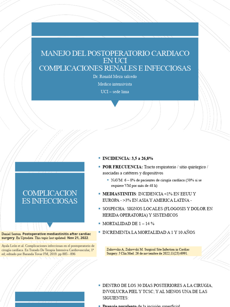 MANEJO DEL POSTOPERATORIO CARDIACO EN UCI - Complicaciones Infecciosas ...