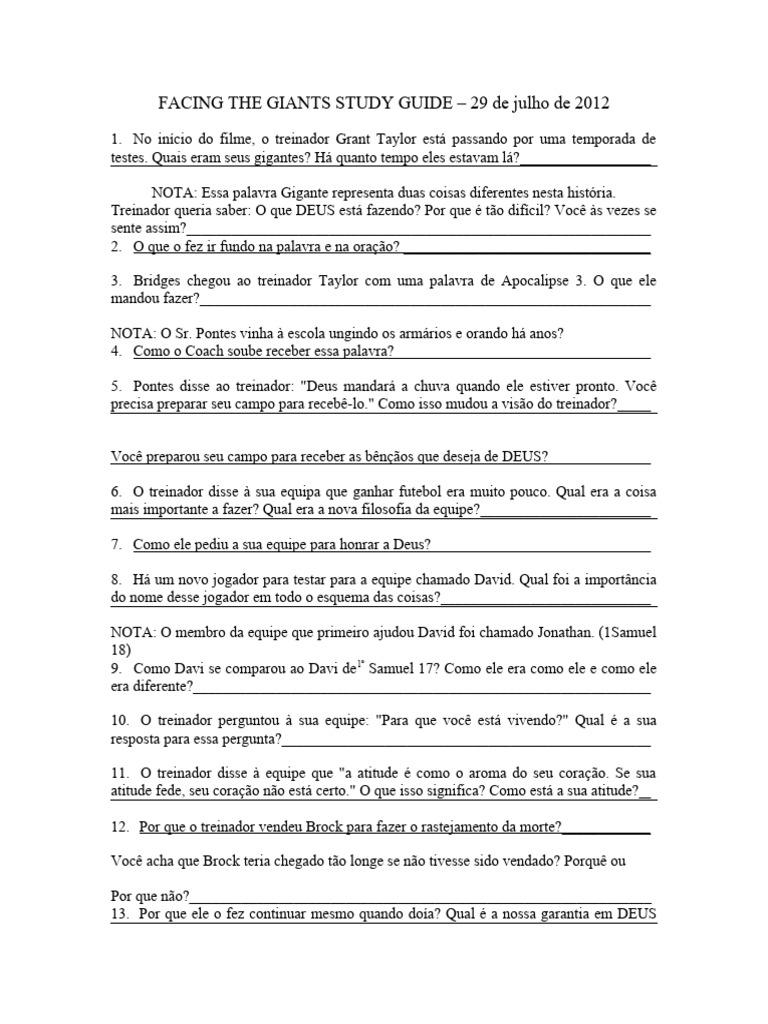 Filme Enfrentando Os Gigantes: Guia de Estudo | PDF Filme Enfrentando Os Gigantes: Guia de Estudo | PDF