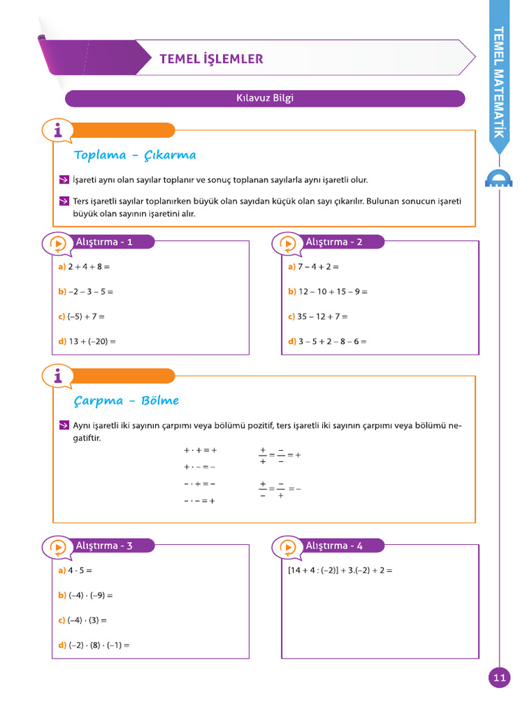 Matematik Temel İşlemler Ders Notu | PDF