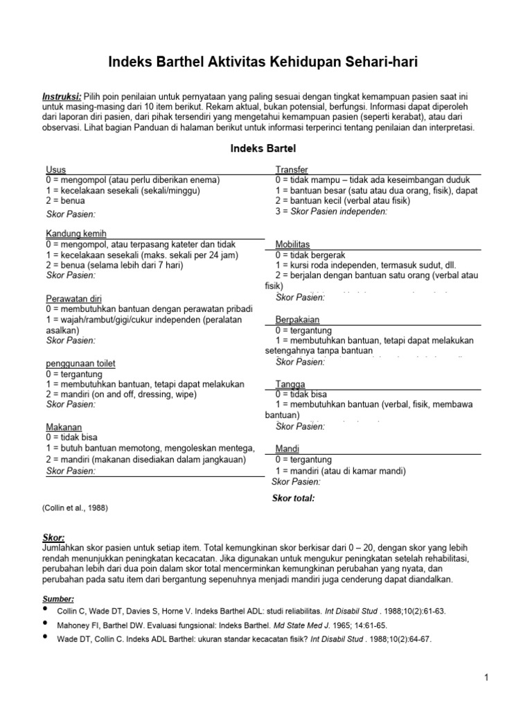 Indeks Barthel (0-20) | PDF | Gaya Hidup