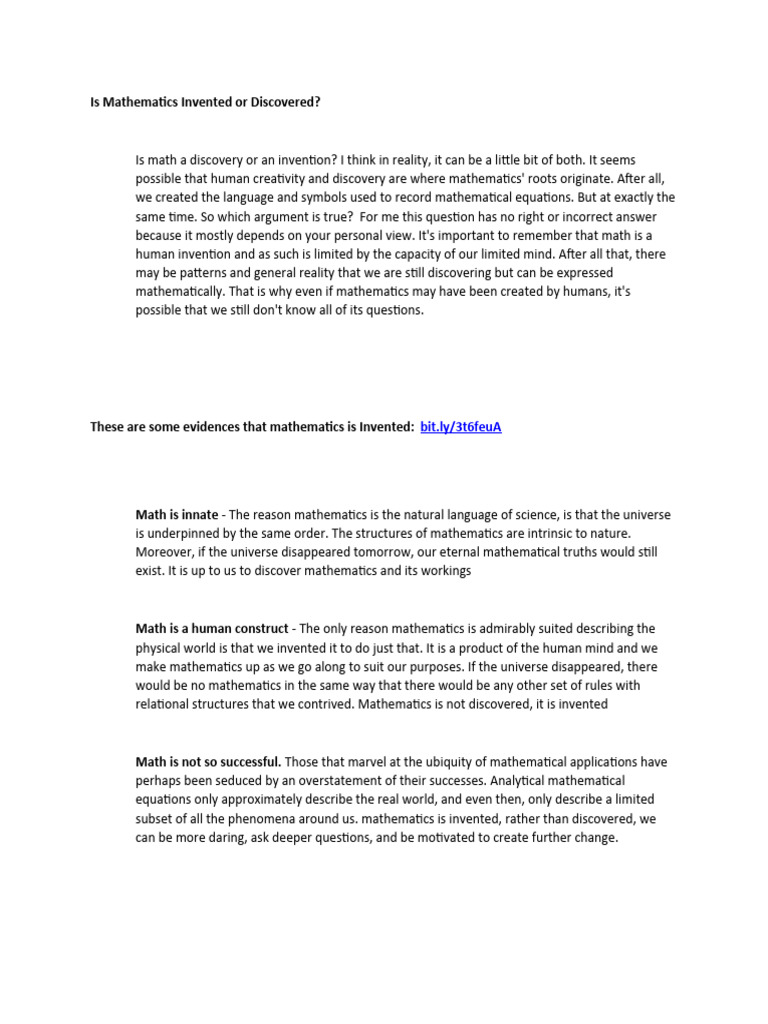 Is Math Invented or Discovered? | PDF | Philosophy | Self-Improvement