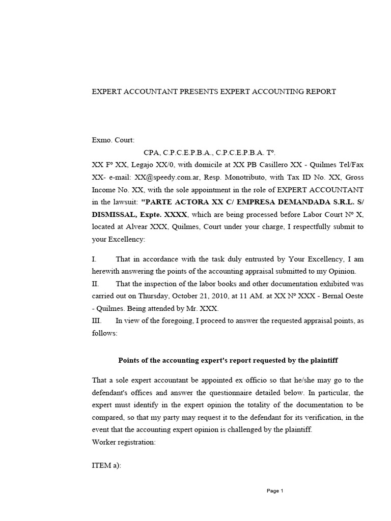 Informe Pericial Contable CCT 521/07 | PDF | Salary | Social Security ...