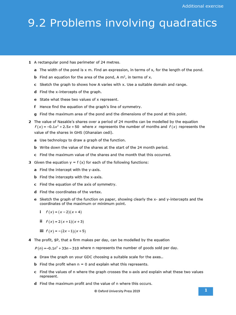 9.2 Quadratics | PDF