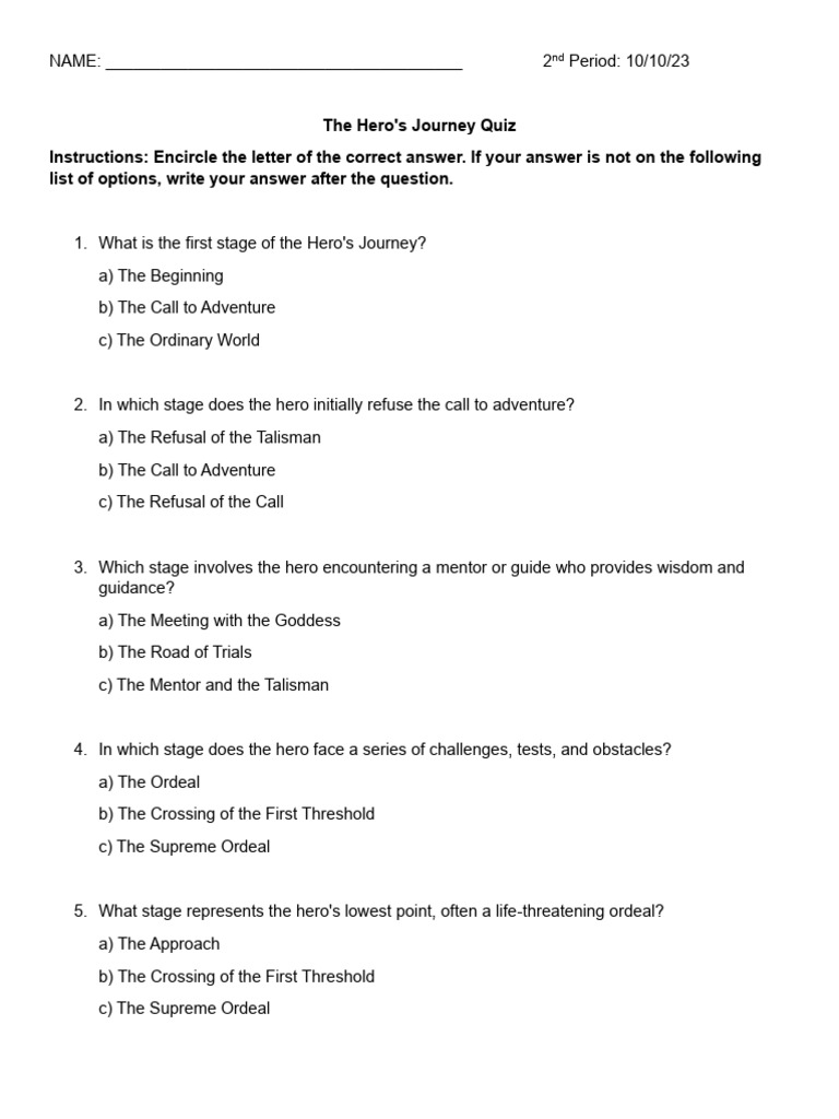 Hero's Journey - Quiz | PDF