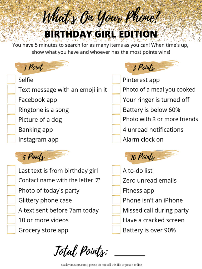 Birthday Girl's Phone Game Printable | PDF