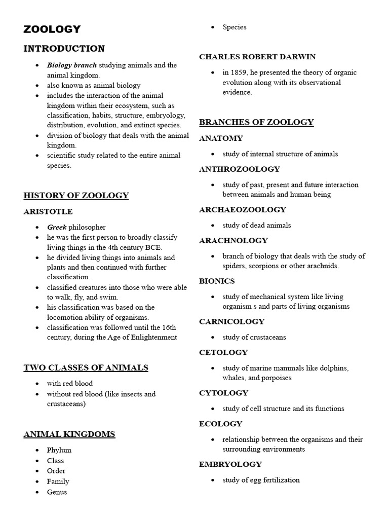 Zoology Lesson | PDF