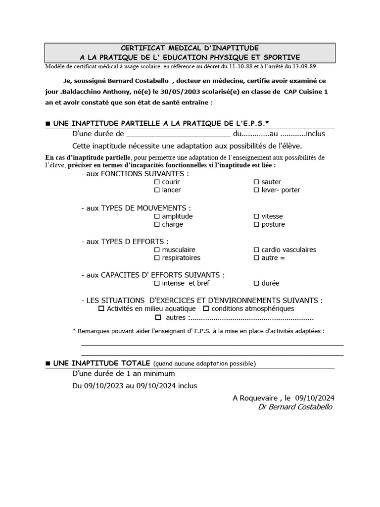 Certificat Medical D Inaptitude-1 | PDF