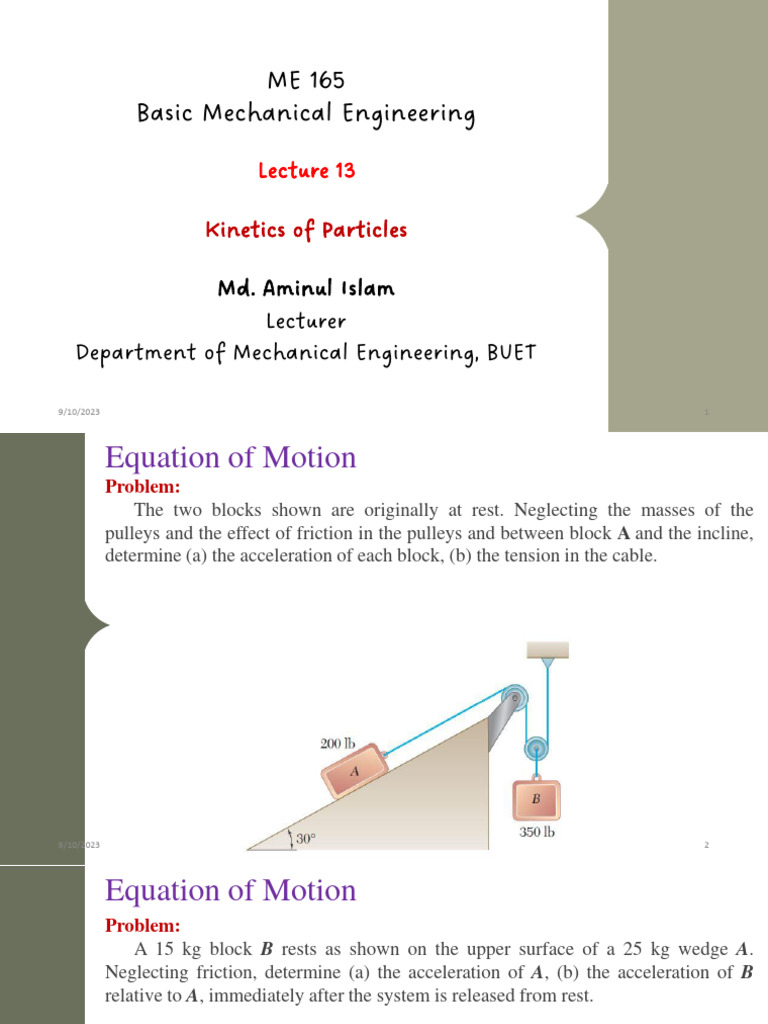 Lecture 13 Kinetics of Particles pt.2 | PDF | Acceleration | Friction