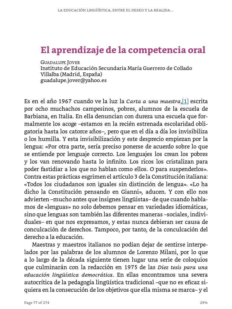 Jover - 2014 - El Aprendizaje de La Competencia Oral | PDF