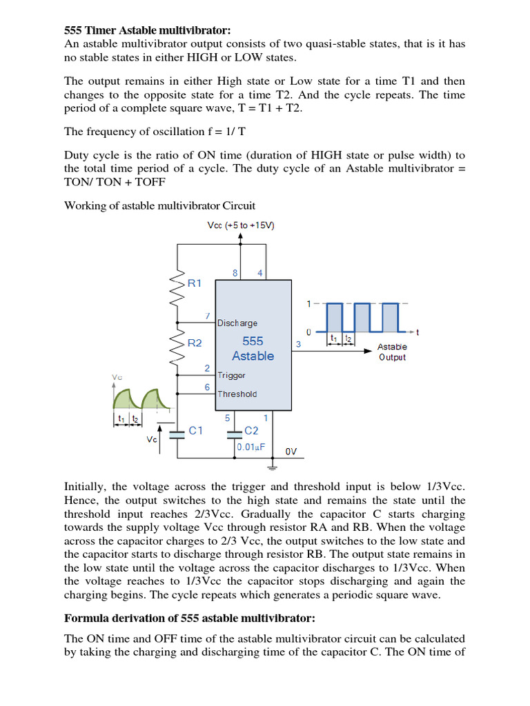 IC 555 Timer Astable Monostable Bistable Multivibrator | PDF ...