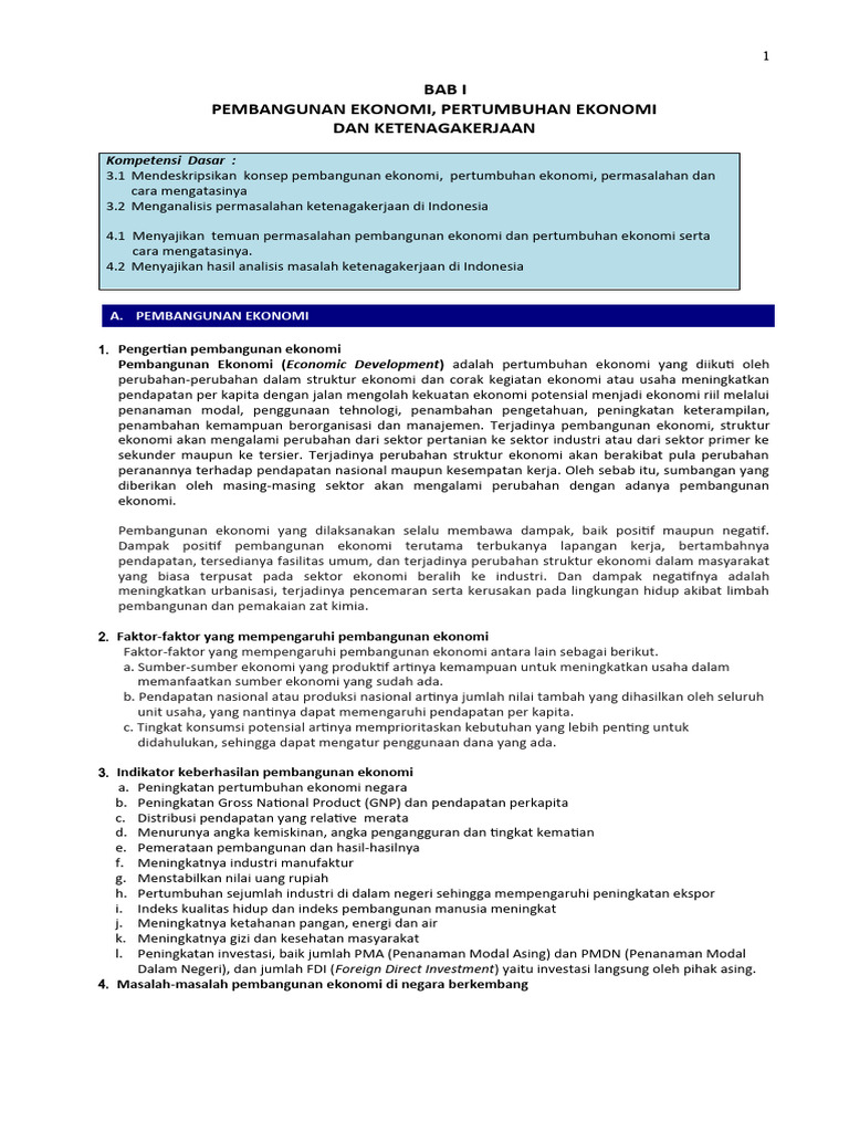 BAB 1 Pembangunan Dan Pertumbuhan Ekonomi | PDF