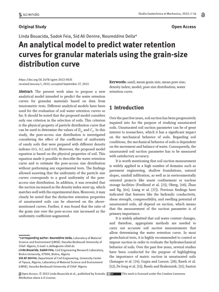 An Analytical Model To Predict Water Retention Cur | PDF | Porosity | Soil