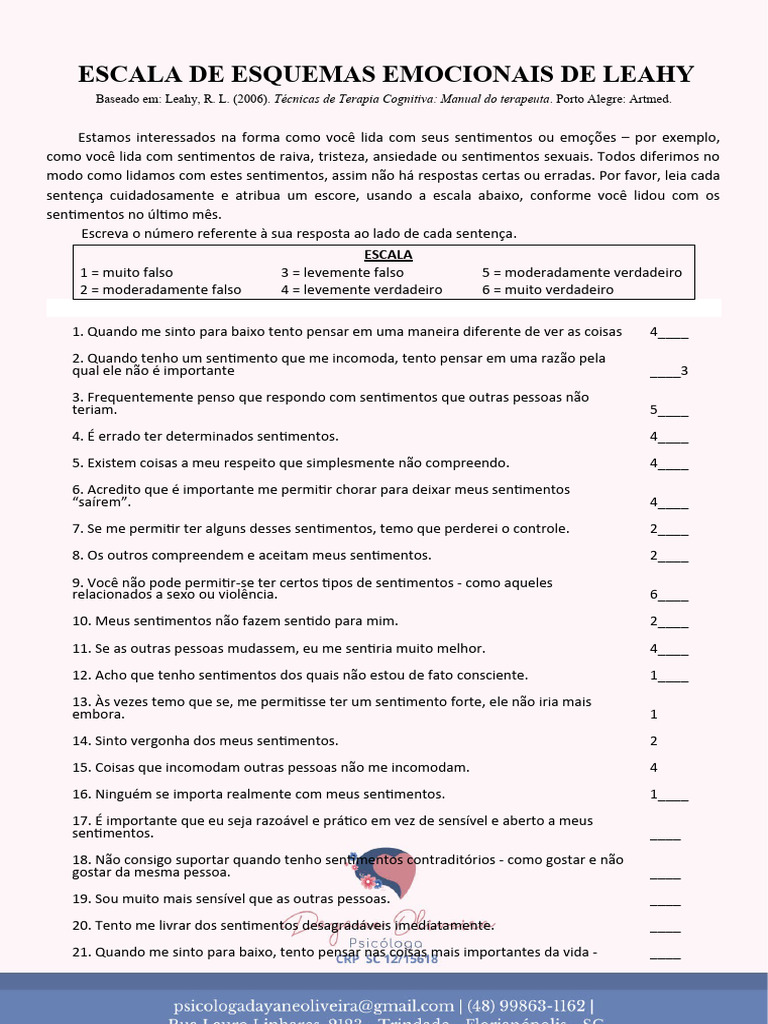 Escala de Esquemas Emocionais de Leahy | PDF