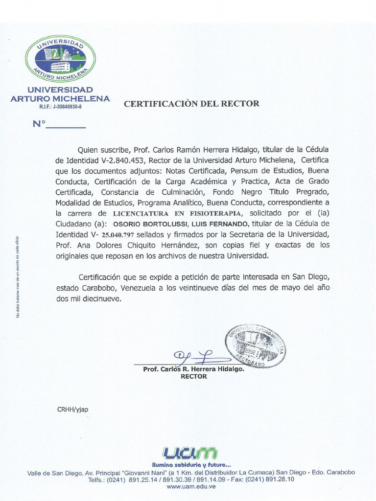Certificacion Del Rector | PDF