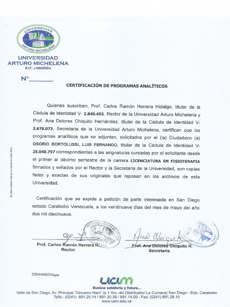 Certificacion de Programas Analiticos | PDF