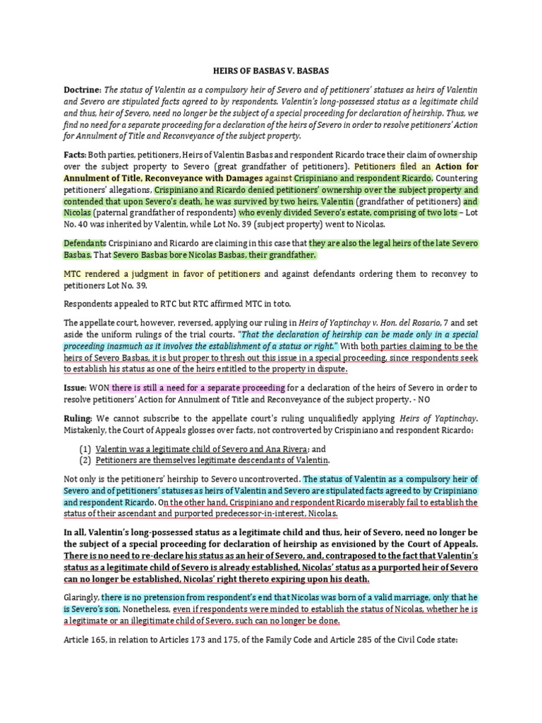 Heirs of Basbas vs. Basbas | PDF