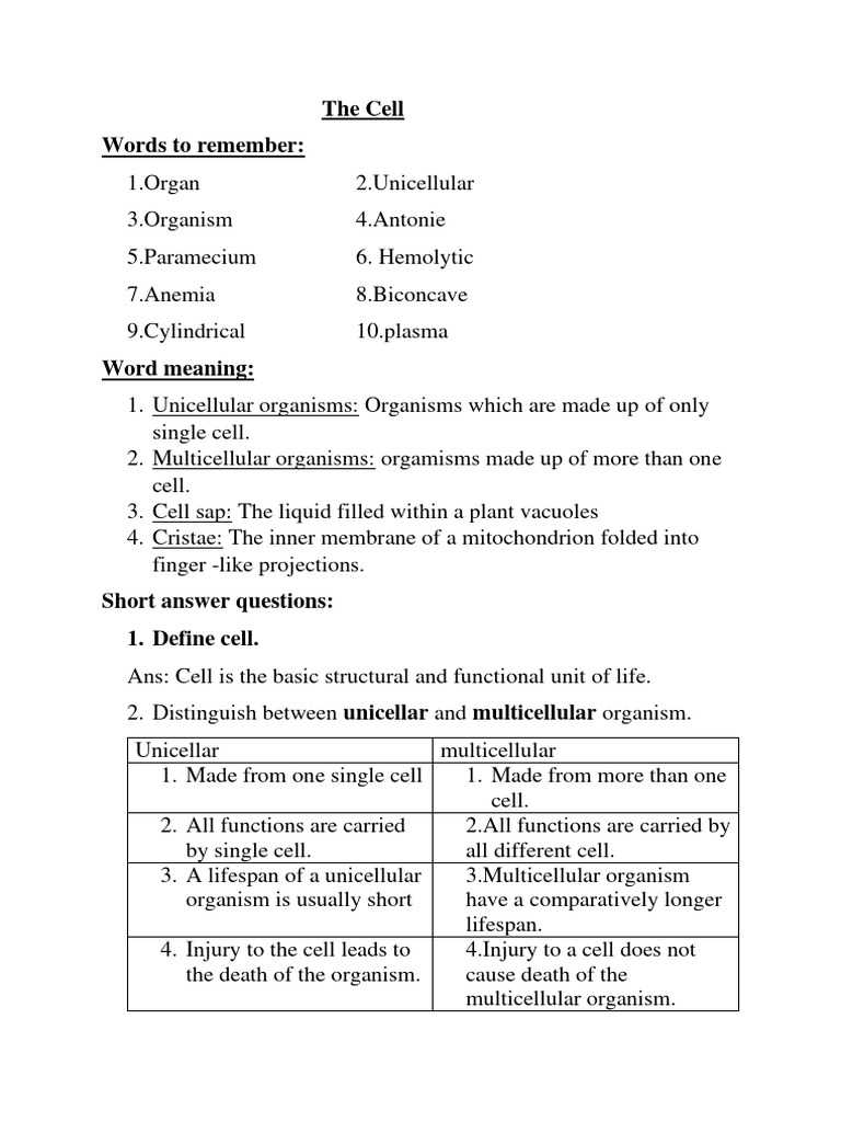 The Cell Notes Class 6 Biology Cabbrige | PDF | Science & Mathematics