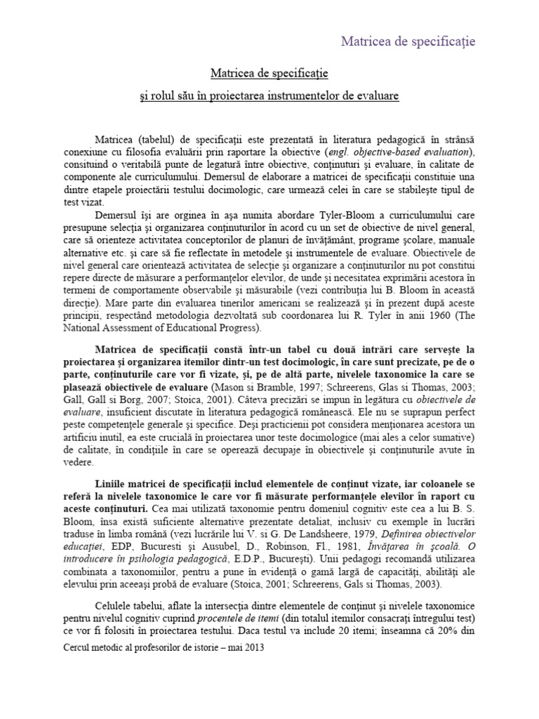 Matricea de Specificatie | PDF