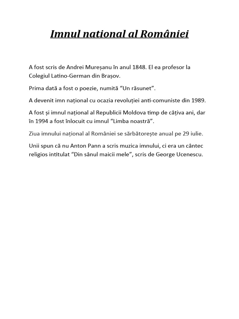 Imnul National Al României | PDF