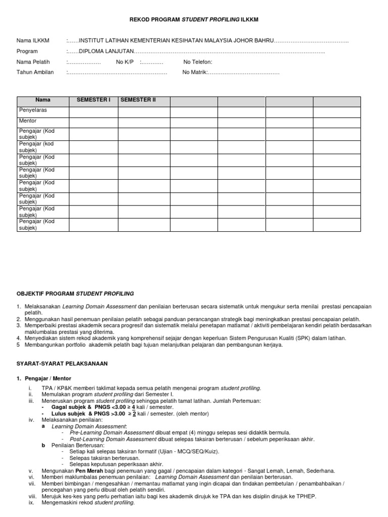 Format Student Profilling | PDF | Career & Growth