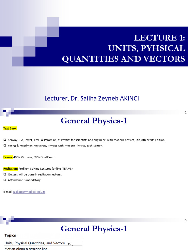 Physics Lecture-1 (Vectors) | PDF