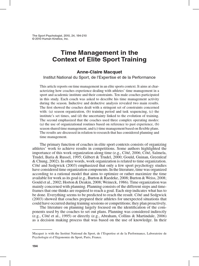 Time Management in Elite Sport | PDF | Time | Prediction