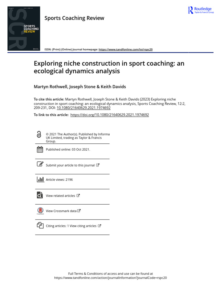 Exploring Niche Construction in Sport Coaching An Ecological Dynamics ... Exploring Niche Construction in Sport Coaching An Ecological Dynamics ...