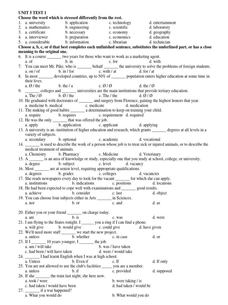 Unit 5 Test 1 | PDF | Academic Degree | Vocational Education