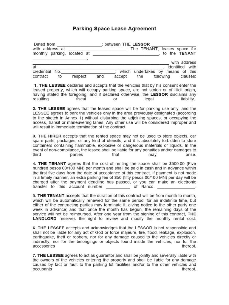 Parking Space Lease Agreement | PDF | Lease | Leasehold Estate