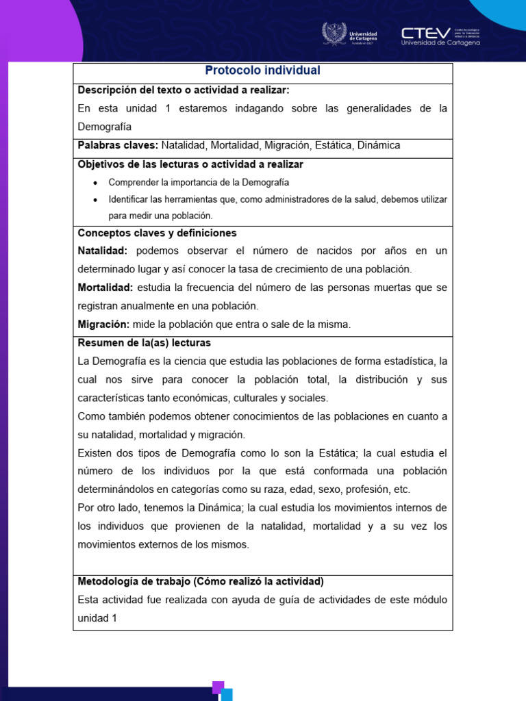 Protocolo Individual Demografia | PDF | Ciencias sociales | Relaciones personales, crianza y ...