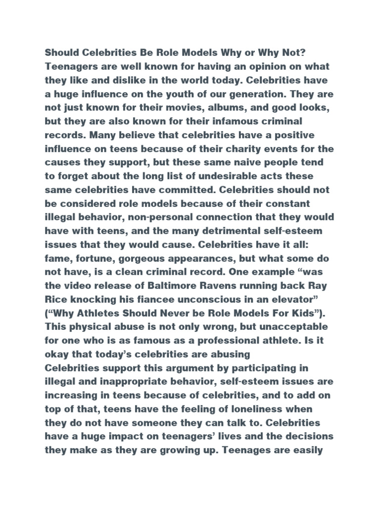 Should Celebrities Be Role Models Why or Why Not | PDF | Eating ...