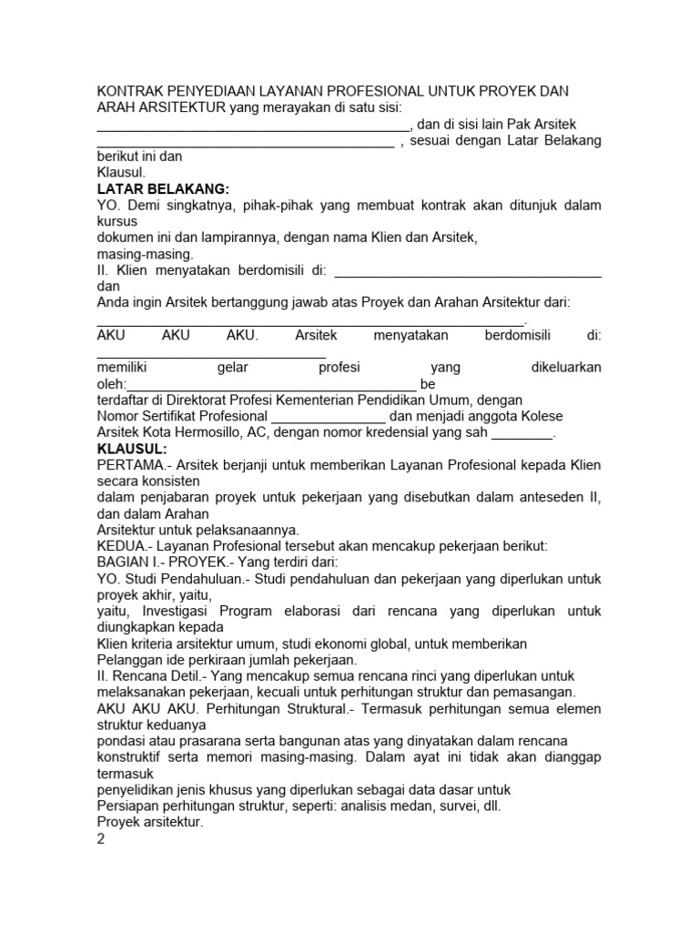 Kontrak Proyek Arsitektur | PDF