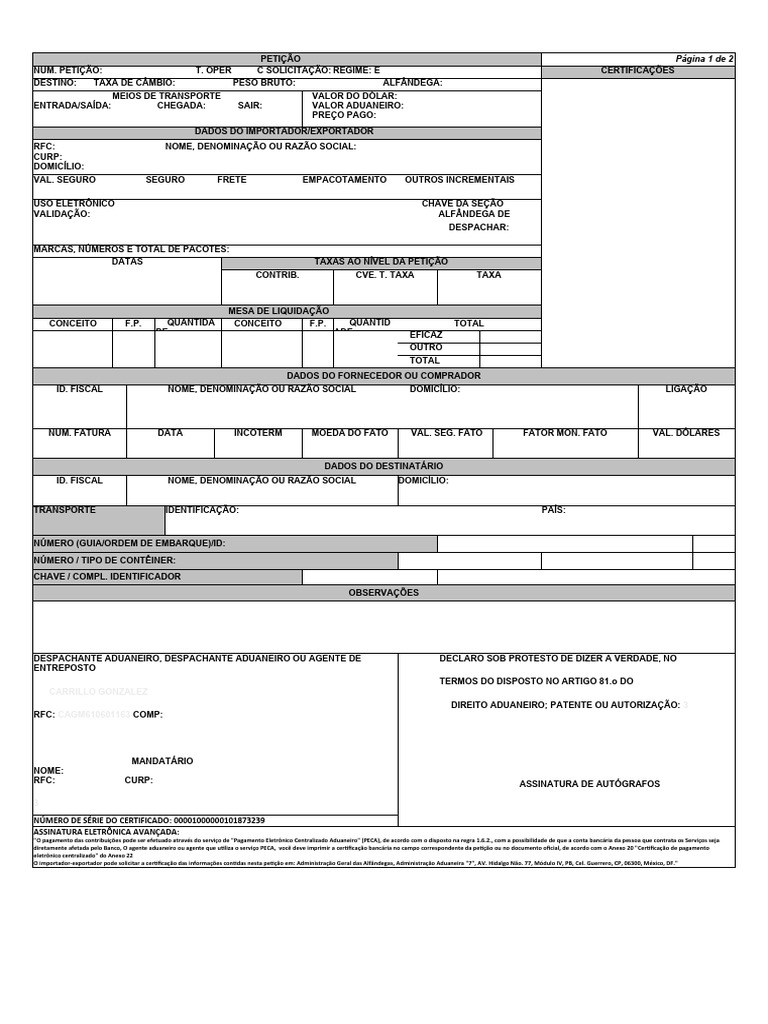 Formato de Pedido de Exportação | PDF