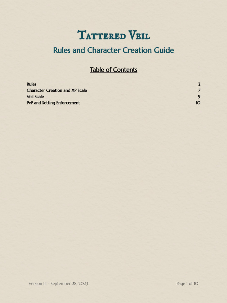 Tattered Veil - Rules and Character Creation Guide | PDF | Magician (Fantasy) | Role Playing Games