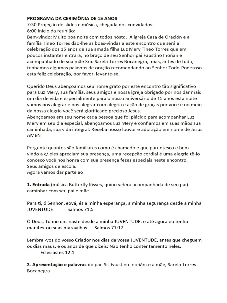 PROGRAMA DE CERIMÔNIA DE 15 ANOS | PDF